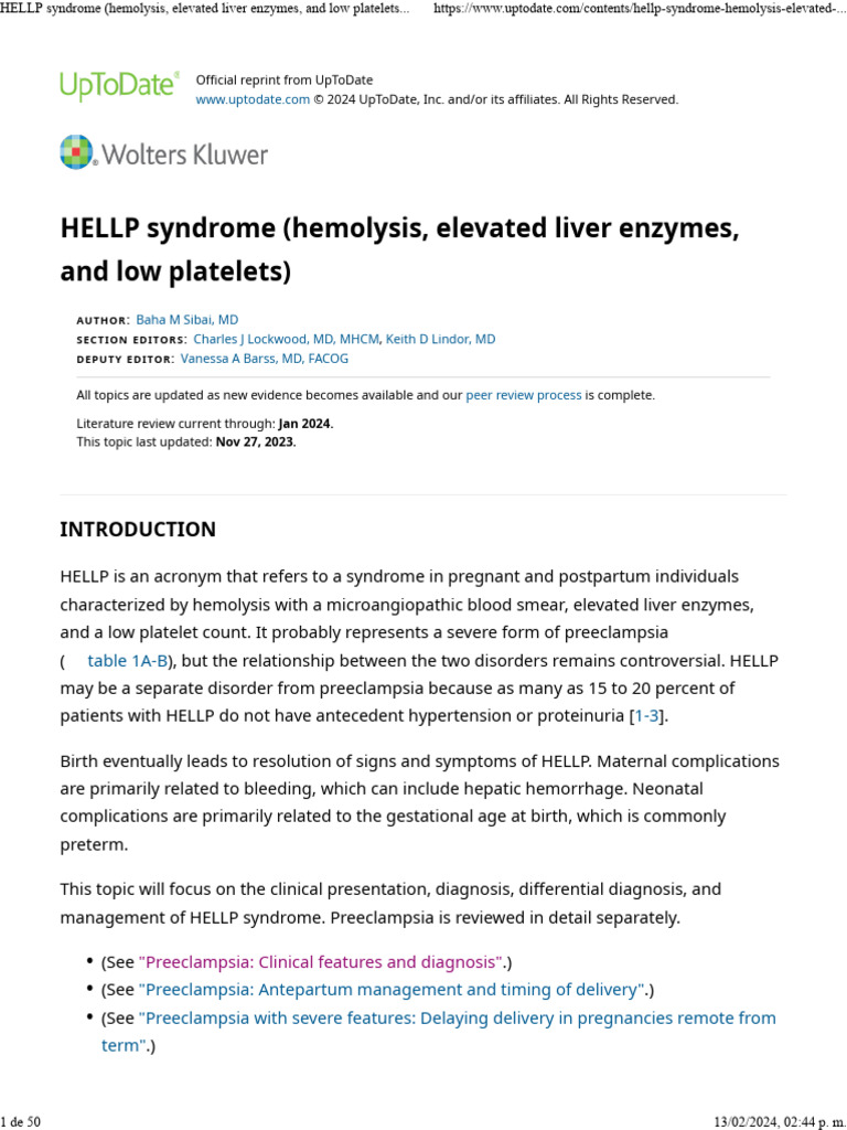 HELLP syndrome (hemolysis, elevated liver enzymes, and low platelets ...