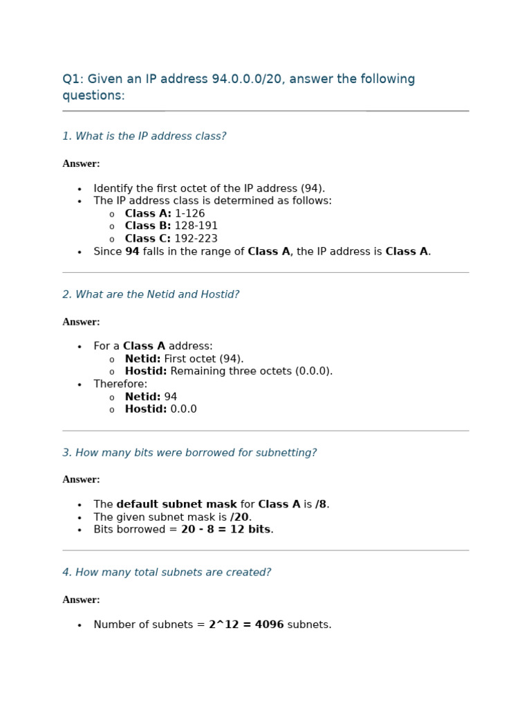 subnet Mask calculation | PDF | Ip Address | Computer Architecture