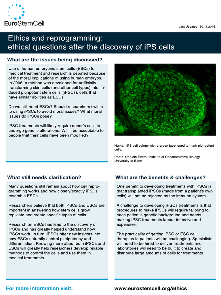 Ethic and Reprogramming Ethical Questions After The Discovery of iPSC | PDF