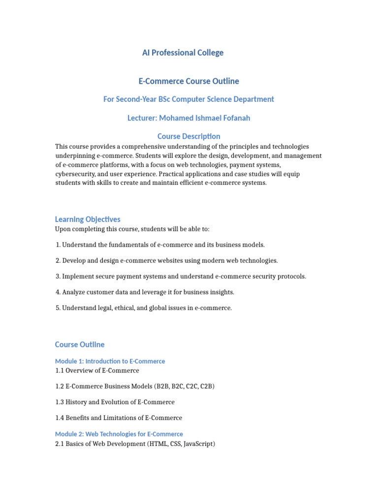 E_Commerce_Course_Outline AI PRo | PDF | E Commerce | Security