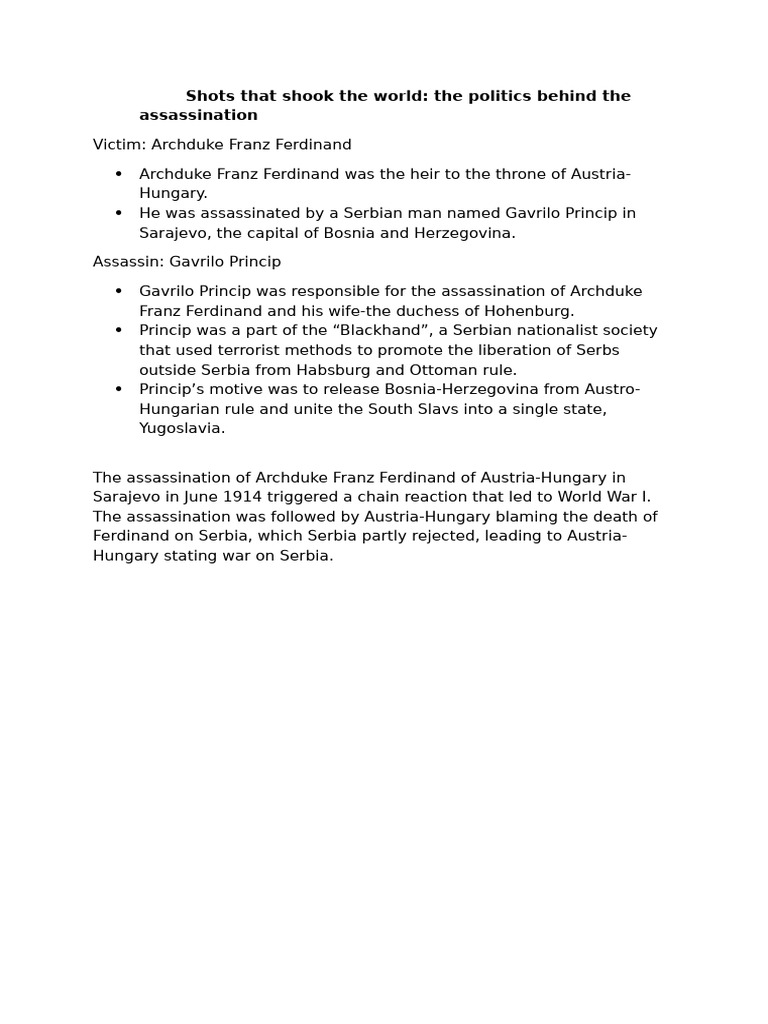 Assassination of Franz Ferdinand Fact File | PDF