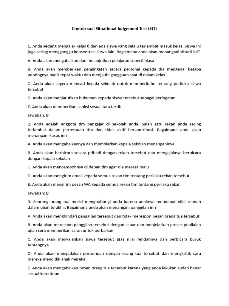 Contoh Soal Situational Judgement Test | PDF