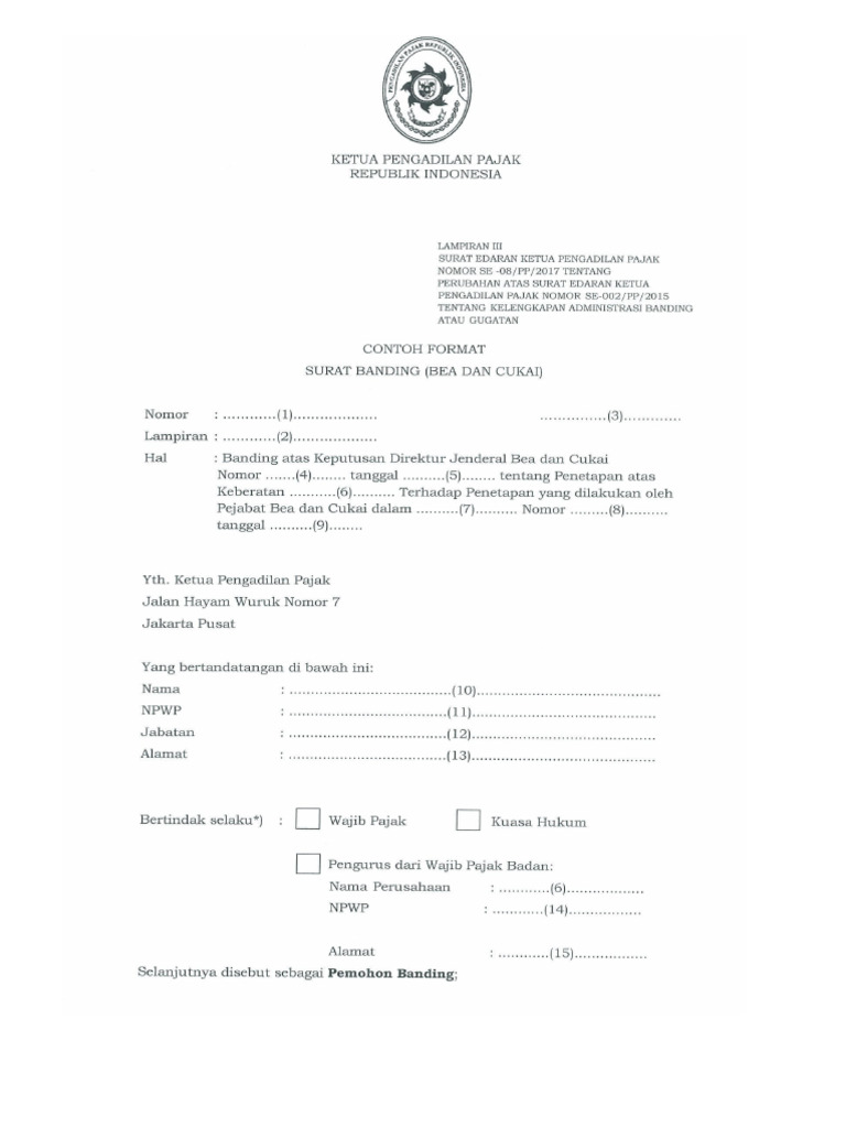 Format Surat Banding Bea Dan Cukai | PDF
