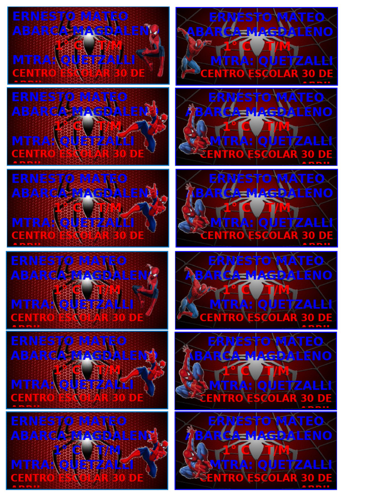 Etiquetas Spiderman | PDF