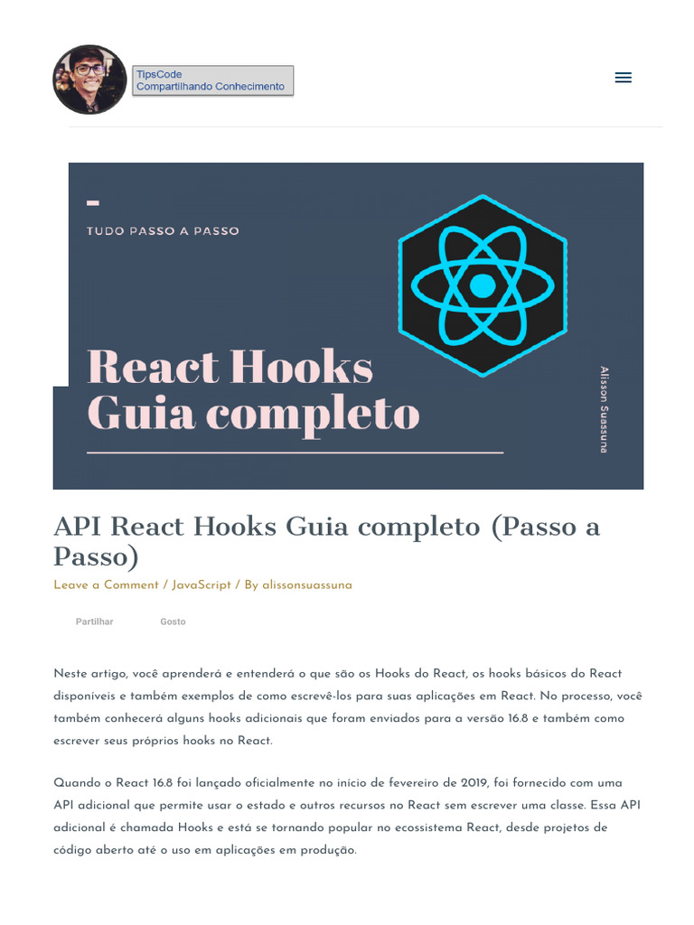 API React Hooks Guia Completo (Passo A Passo) - TipsCode | PDF | Script Java | Modelo de ...