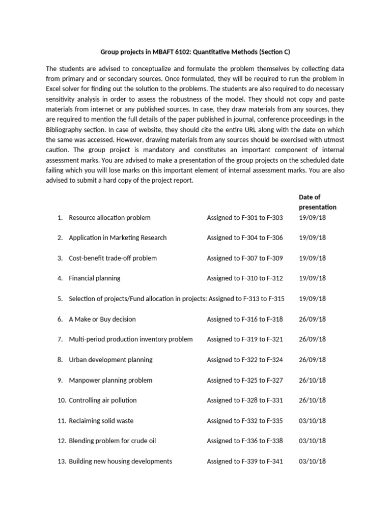 QM Group Projects Sec C 2018 | PDF