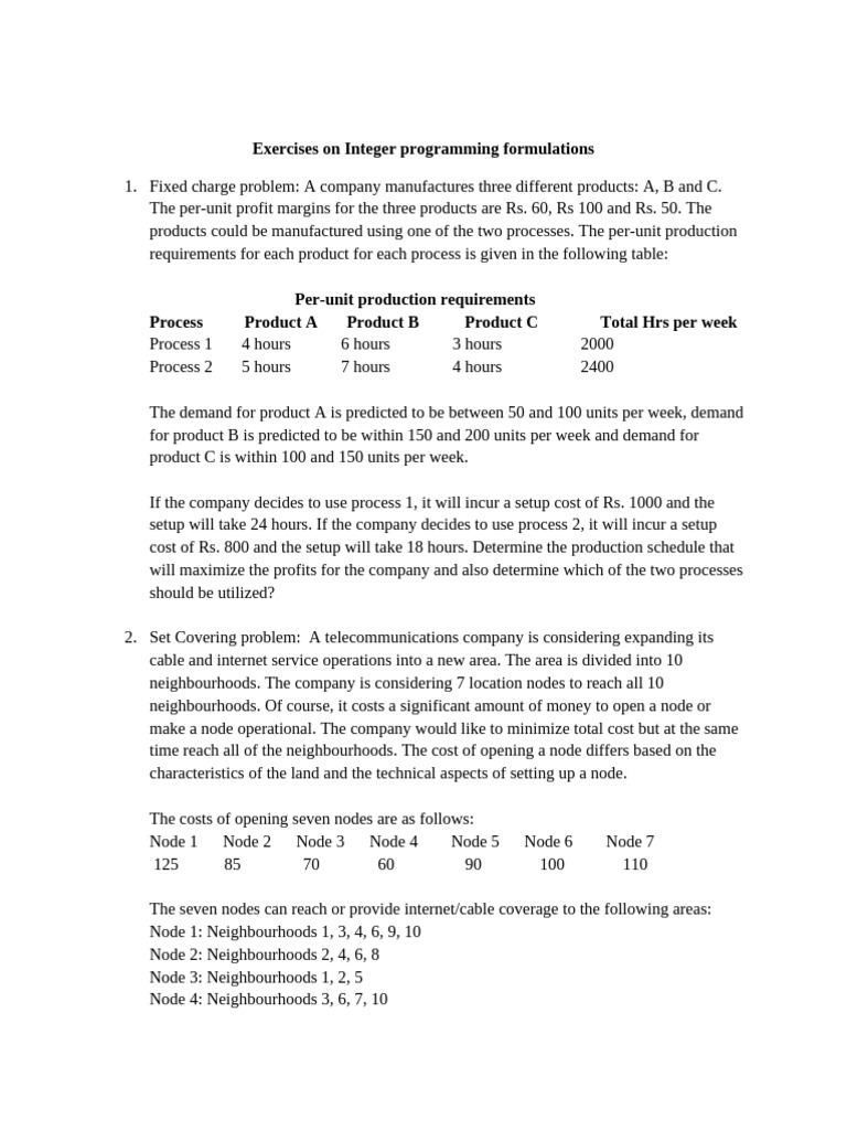 Exercises On ILP Formulations | PDF | Cost Of Living | Factory