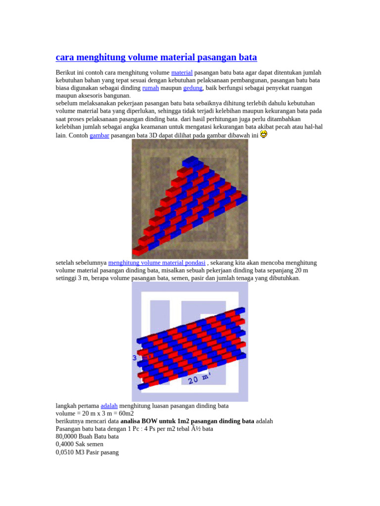 Cara Menghitung Volume Material Pasangan Bata | PDF