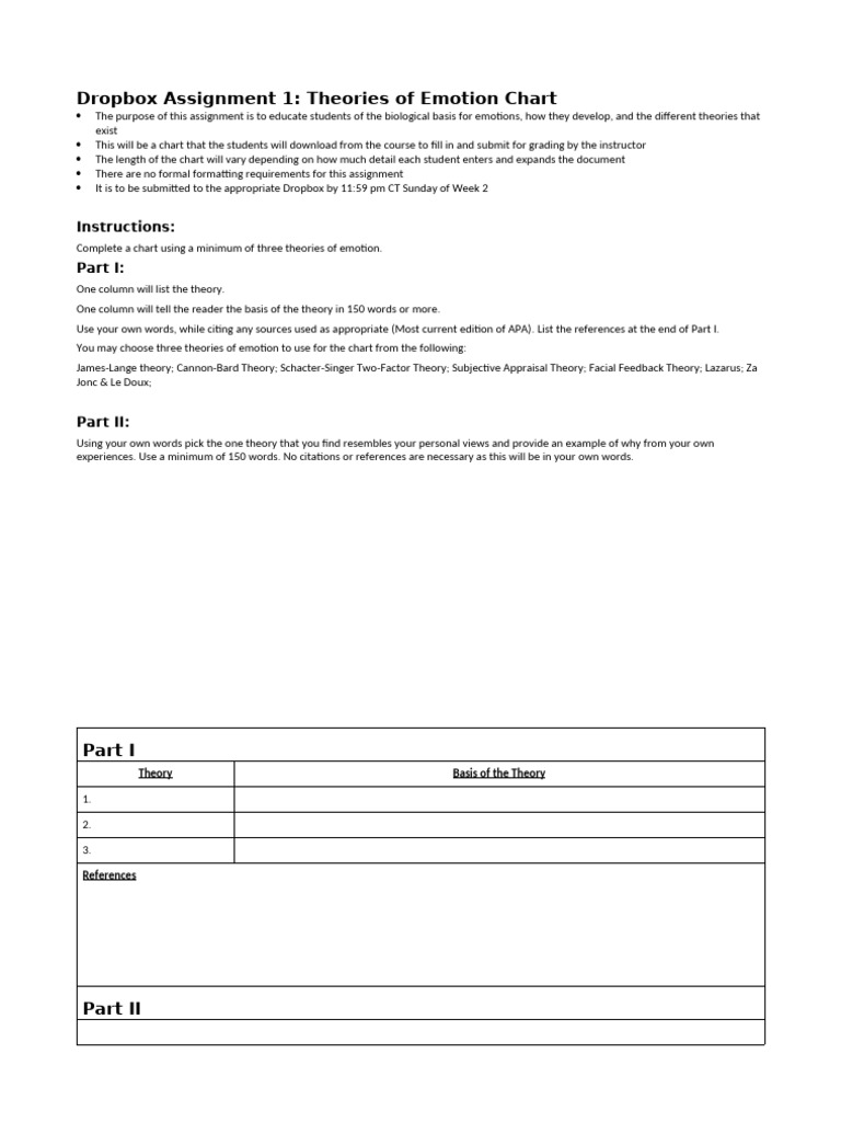 Theories of Emotion Chart | PDF