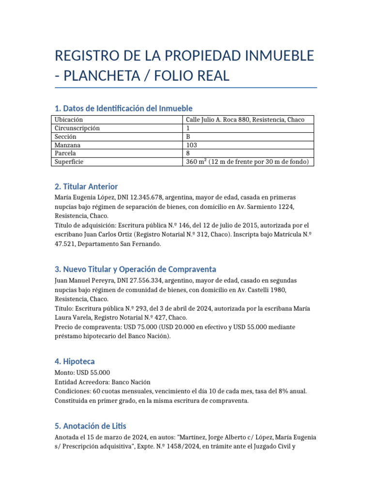 Folio Real Plancheta Inmueble | PDF