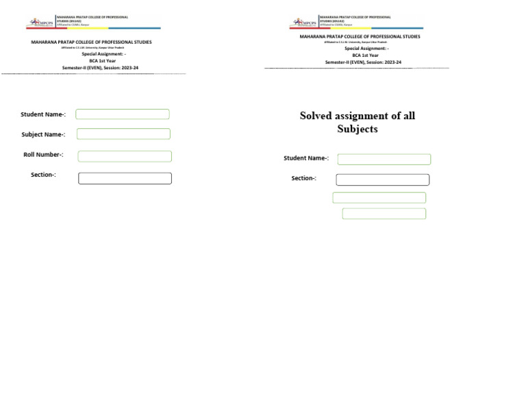 Solved Assignment of All Subjects: Student Name-: Subject Name-: Roll Number-: Section-: Student ...