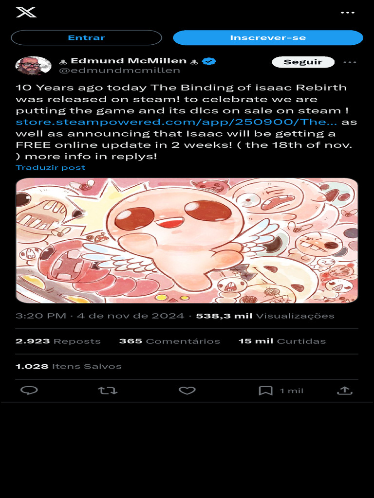 ? Edmund McMillen ? No X 10 Years Ago Today the Binding of Isaac ...