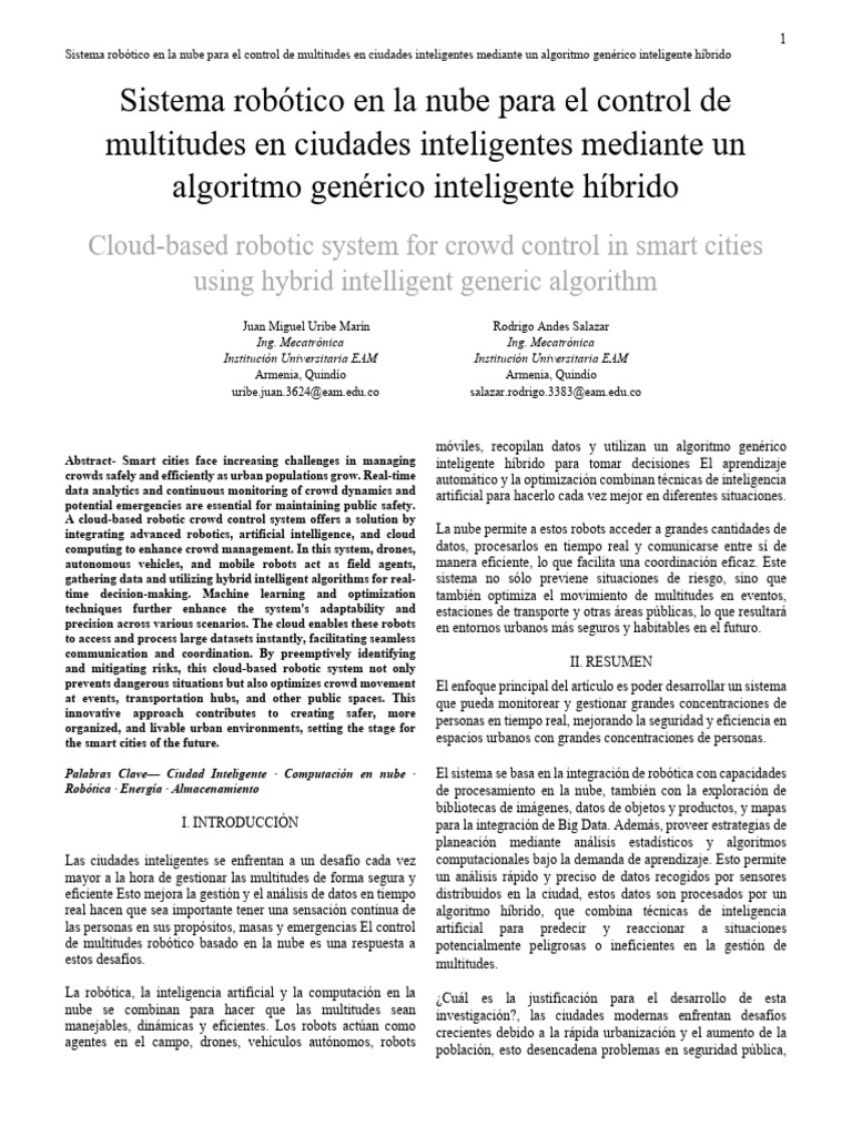 Paper Robotica Sistema Control Multitudes | PDF | Computación en la nube | Red inalámbrica de ...