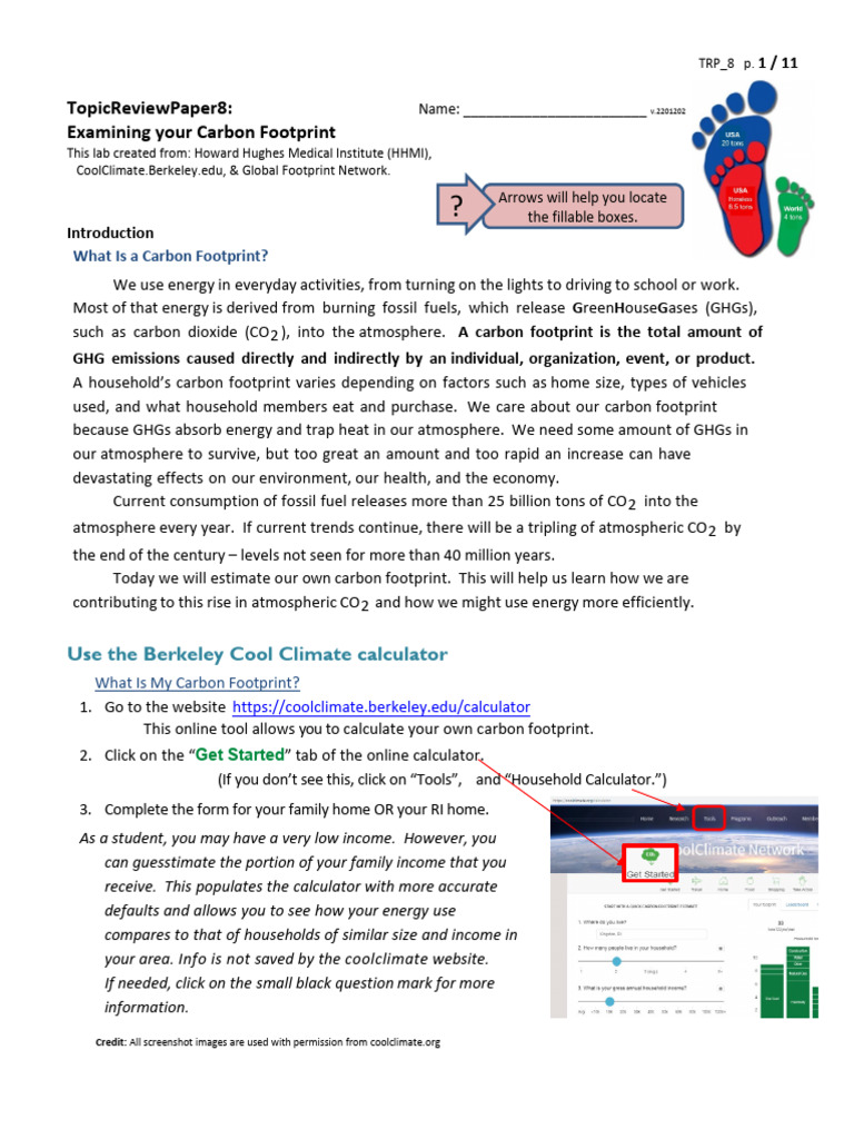 Completed Carbon Footprint Worksheet | PDF | Carbon Footprint ...