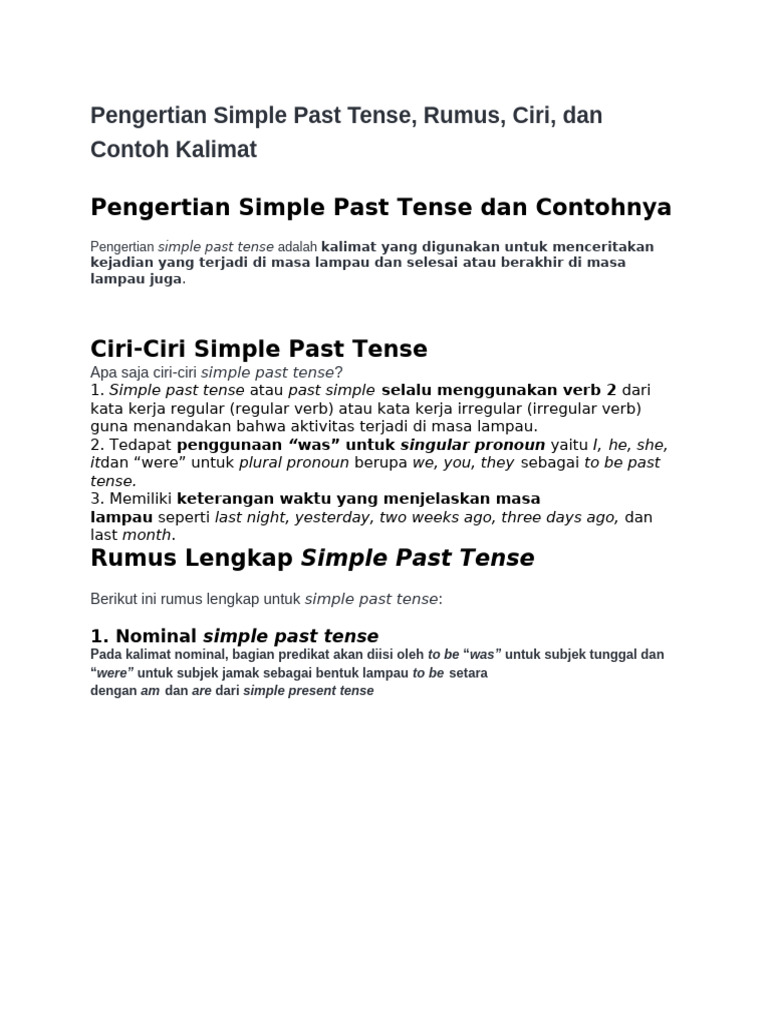 Simple Past Tense Materi | PDF