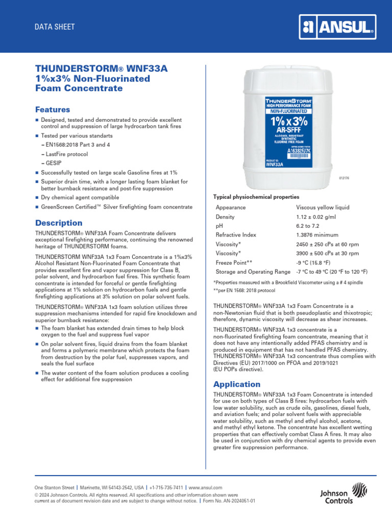 Thunderstorm WNF33A Foam Concentrate | PDF | Chemical Substances | Liquids