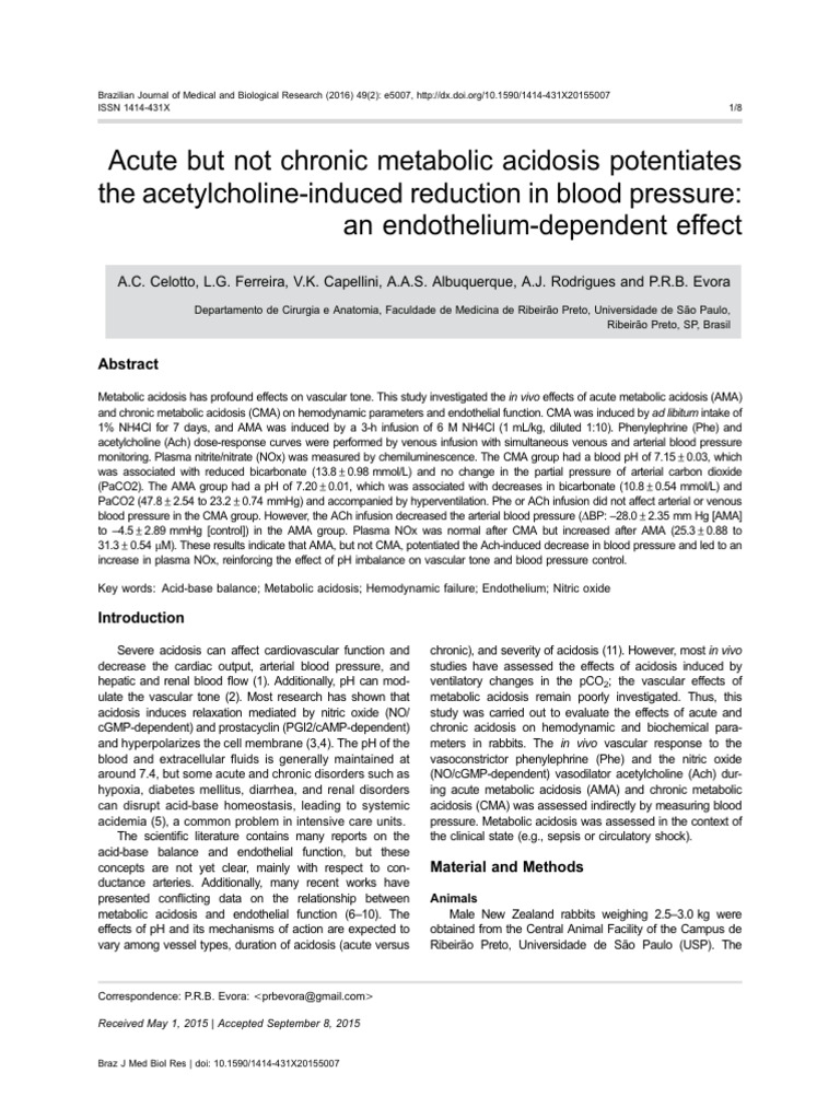 Acute but not chronic metabolic acidosis potentiates the acetylcholine ...