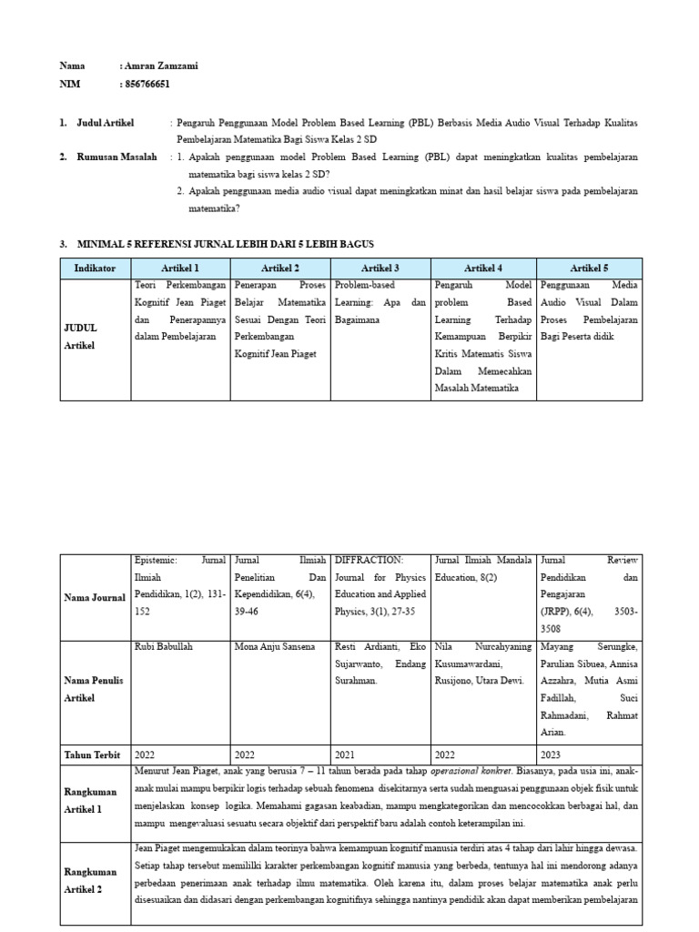 PBL dan Media Audio Visual dalam Matematika | PDF