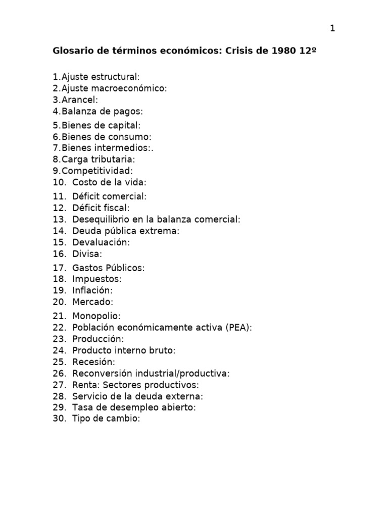 Glosario de Terminos Económicos | PDF
