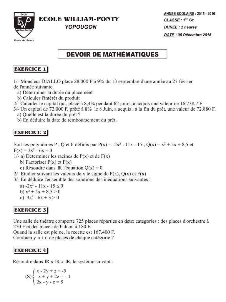 Devoir de Maths PONTY | PDF