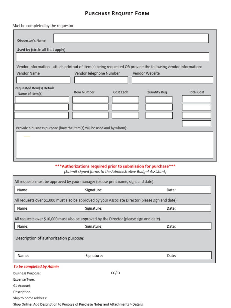 Purchase Request Form Template | PDF