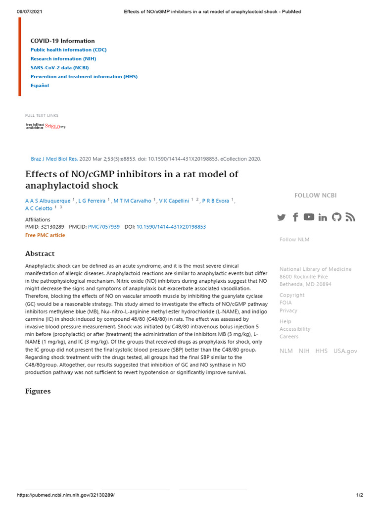 Effects of NO - CGMP Inhibitors in A Rat Model of Anaphylactoid Shock ...