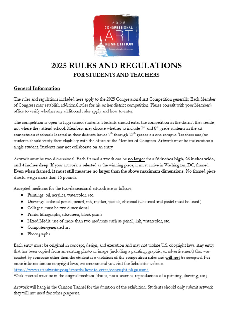 2025 Congressional Art Competition Rules | PDF | Acrylic Paint | Paintings