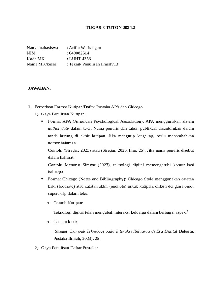Arifin Warhangan-049082614-Tugas Tuton 3-Teknik Penulisan Ilmiah Luht4353 | PDF