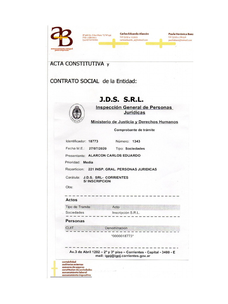 Contrato Social JDS SRL | PDF