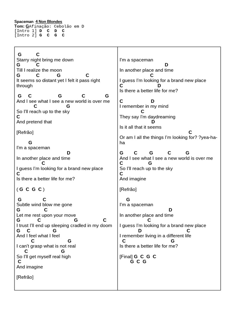Spaceman Lyrics by 4 Non Blondes | PDF