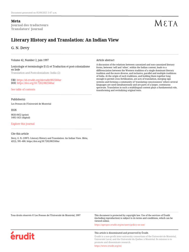 G.N.Devy - Literary History and Translation An Indian View (OCR) | PDF ...