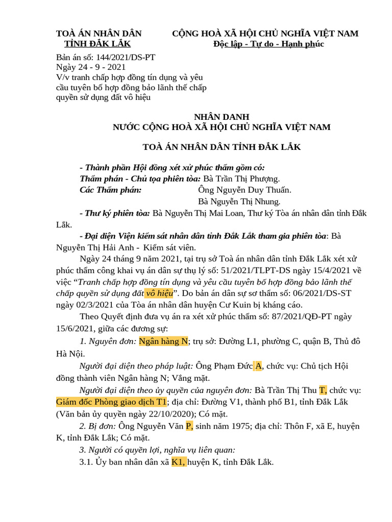 144.2021-Tranh Chap HDTD Giua Nguyen Don Ngan Hang N Va Bi Don Ong ...