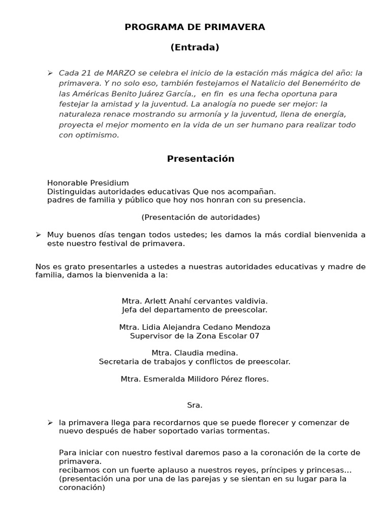 Programa de Primavera | PDF | Temporada de primavera)