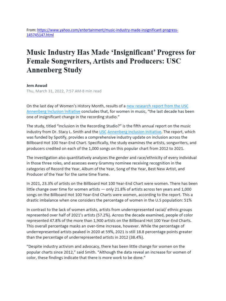 Music Industry Insignificant Progress | PDF
