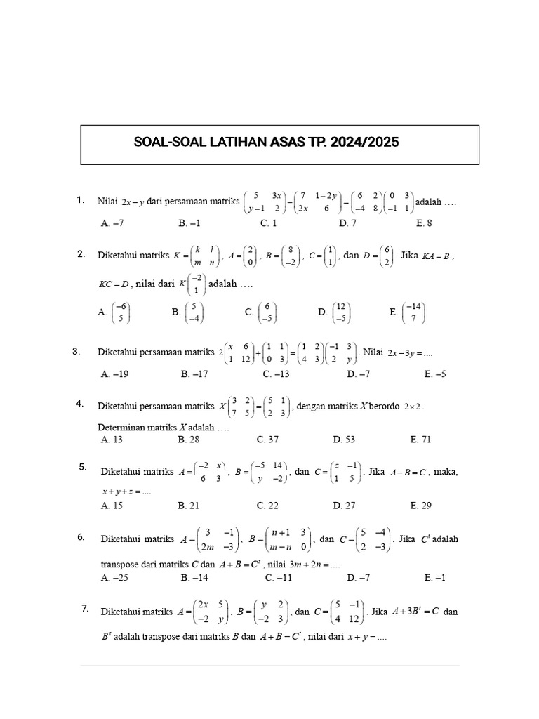 LATIHAN ASAS MAT 2425 | PDF