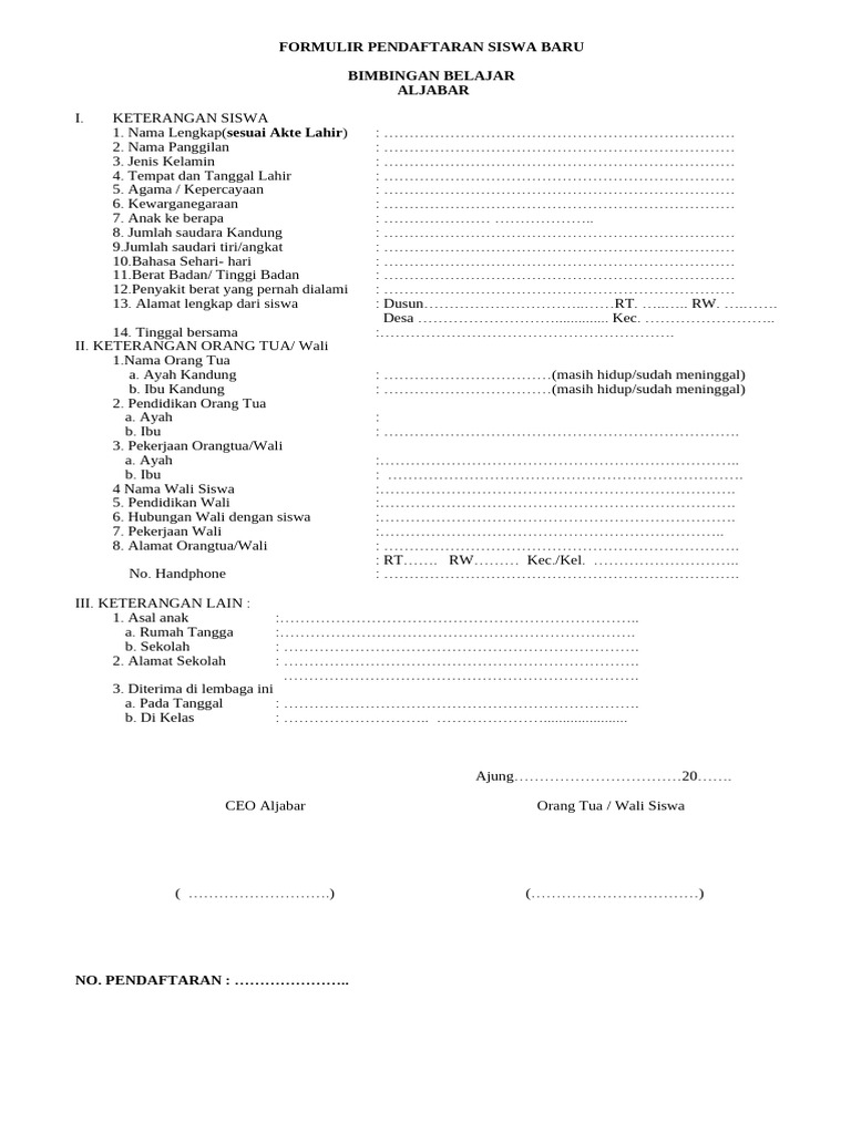 Formulir PPDB Aljabar | PDF