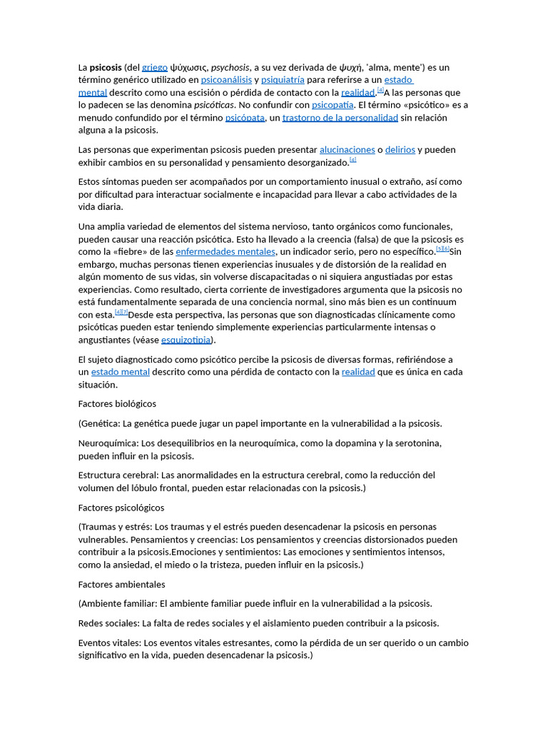 Psicosis: Causas y Características | PDF | Psicosis | Enfermedades y ...