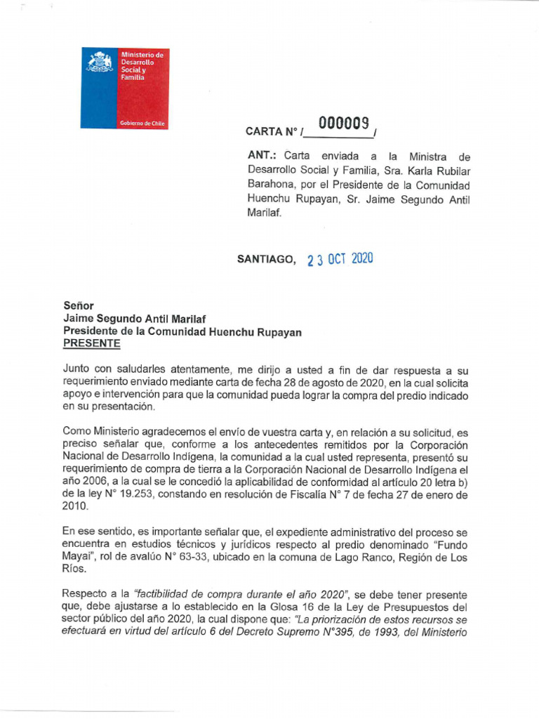 Carta N. 000009 Exp. 76945 | PDF