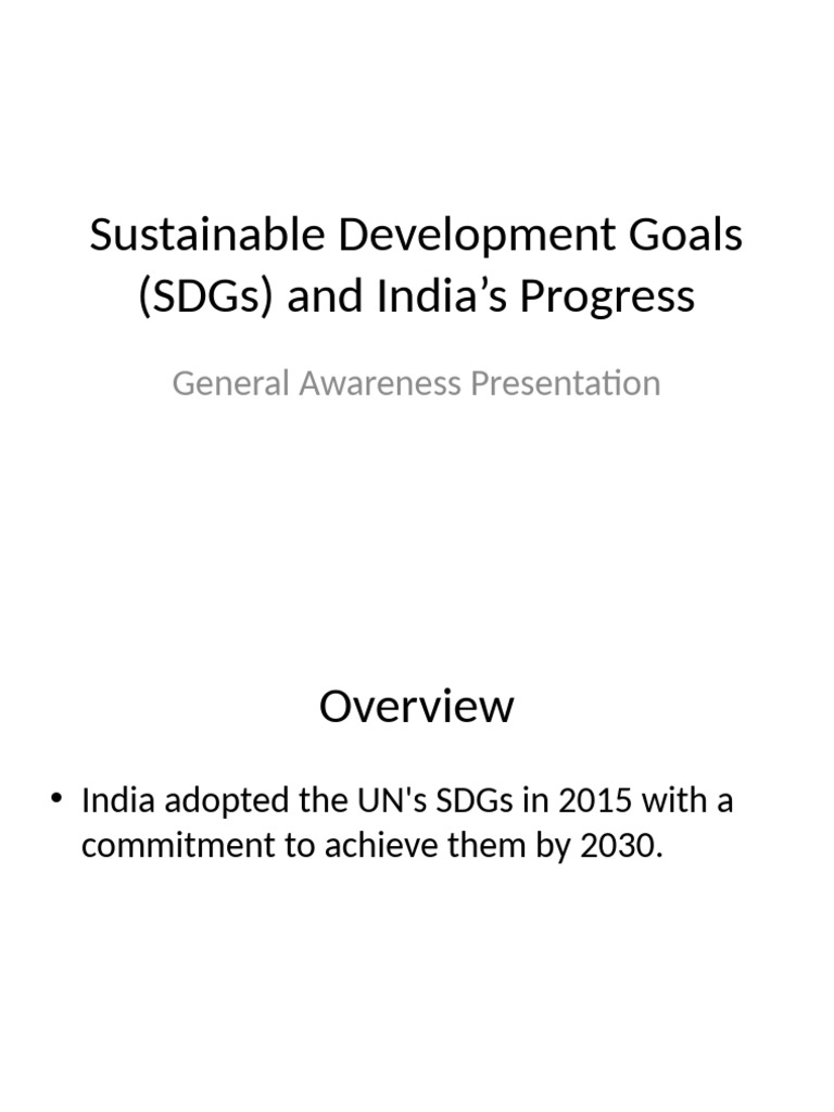 Sustainable Development Goals (SDGS) and India's Progress | PDF