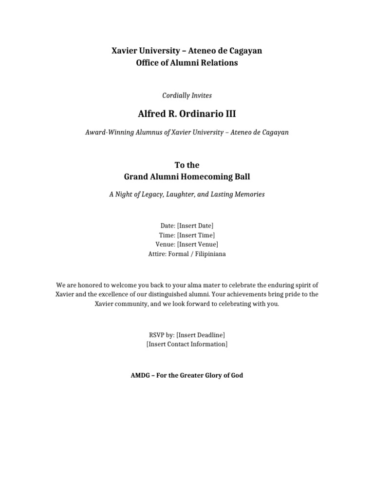 Grand Alumni Invitation Alfred Ordinario | PDF