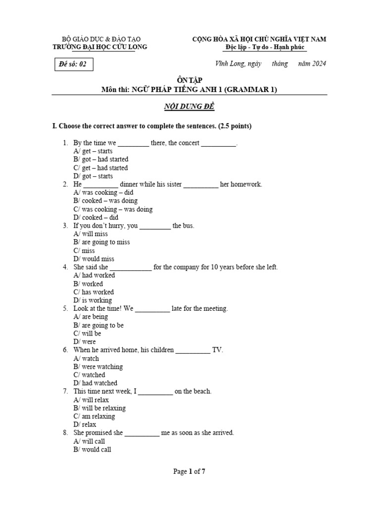 NP1-Đề thi tham khao 02 | PDF | Language Mechanics | Grammar