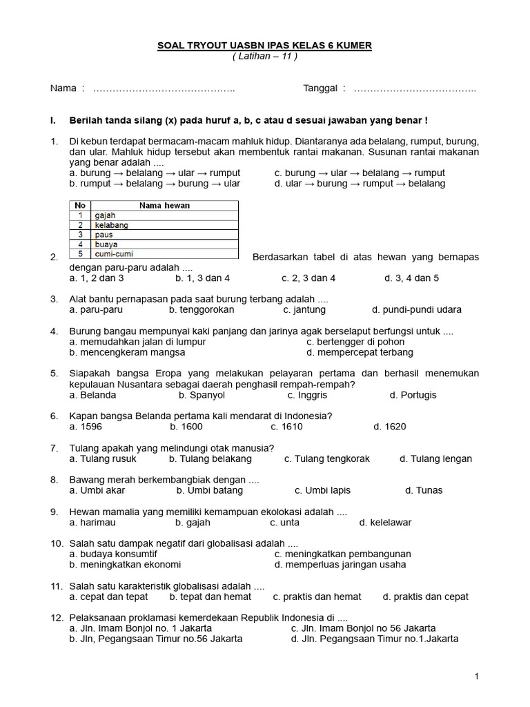 SOAL TRYOUT UASBN IPAS KELAS 6 KUMER - Latihan 11 | PDF
