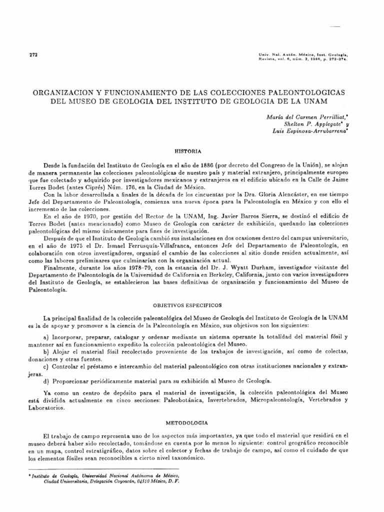 Perrilliat_etal_1986_Colecciones paleontológicas_IG | PDF