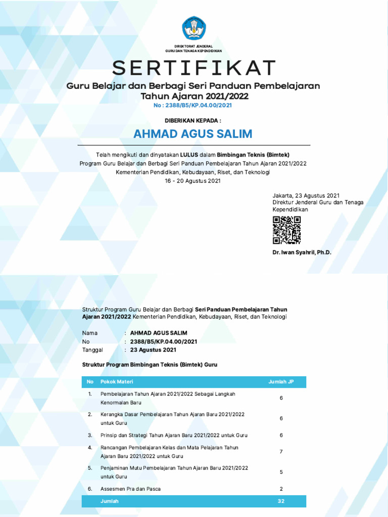Piagam_Sertifikat Guru Belajar dan Berbagi | PDF