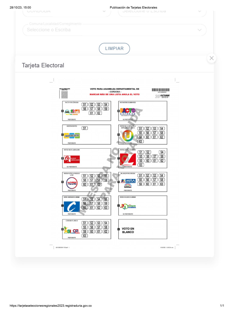 Publicación de Tarjetas Electorales Asamblea | PDF