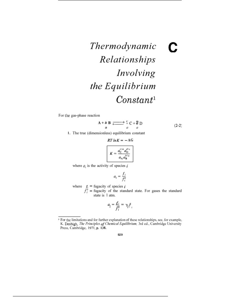 Thermodynamic Equilibrium Constant Analysis | PDF | Technology ...