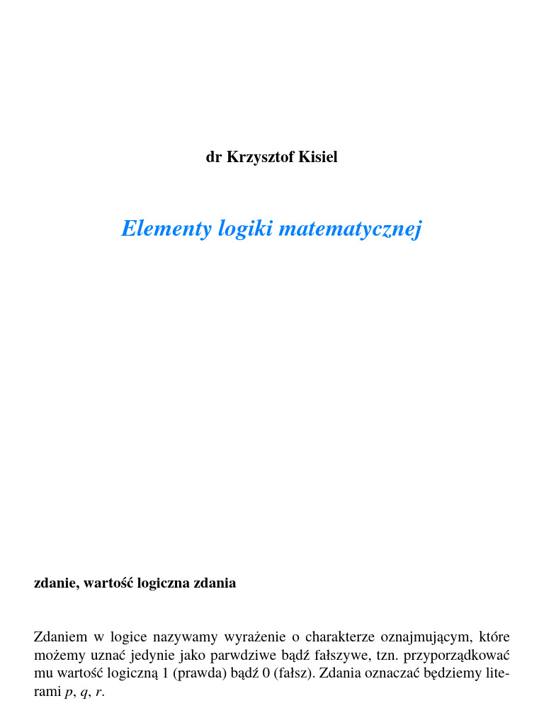 Elementy Logiki Matematycznej | PDF