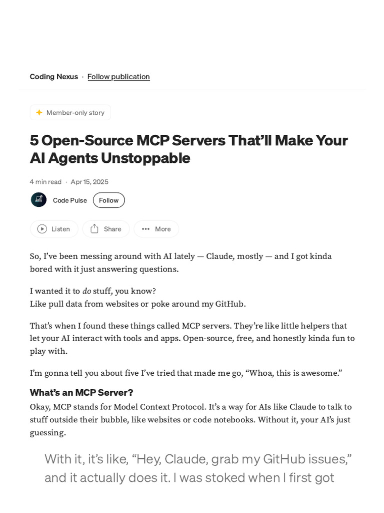 5 Open-Source MCP Servers That'Ll Make Your AI Agents Unstoppable - by Code Pulse - Coding Nexus ...