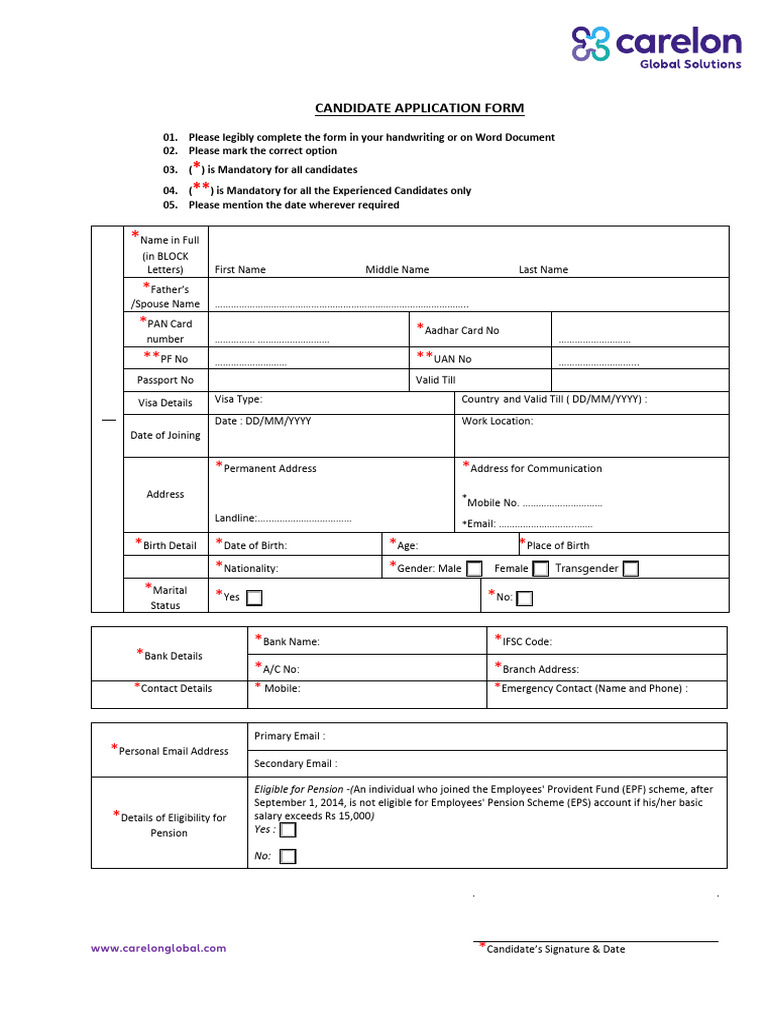 Candidate Application Form - (IND) | PDF | Background Check