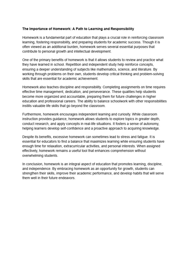 Benefits of Homework in Education | PDF